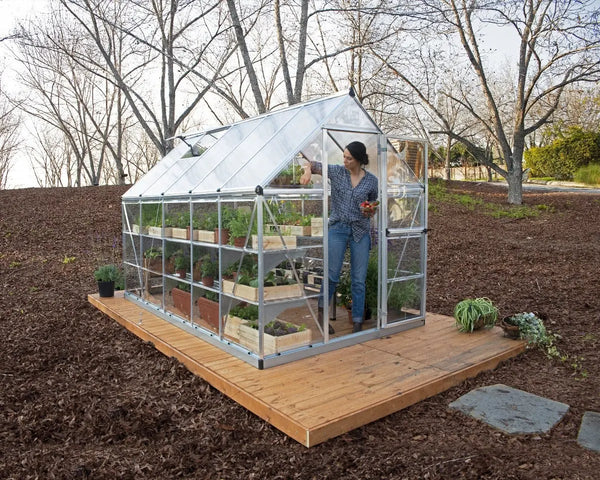 Hybrid™ 6 ft. x 10 ft. Greenhouse Clear & Twin Wall Silver Frame | Pal ...