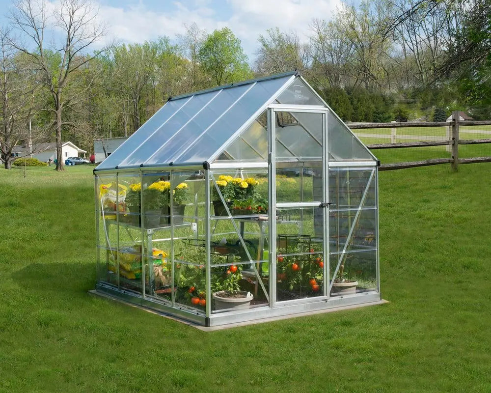 Hybrid™ 6 ft. x 8 ft. Greenhouse Clear & Twin Wall Panels Silver Frame ...