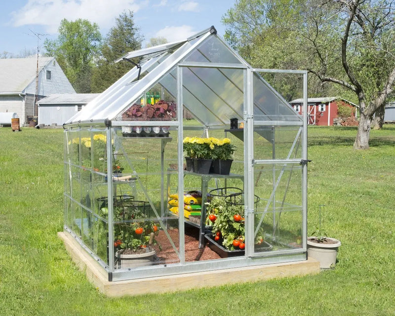 Hybrid™ 6 ft. x 8 ft. Greenhouse Clear & Twin Wall Panels Silver Frame ...